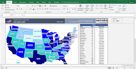 USA Heat Map Excel Template Automatic State Coloring