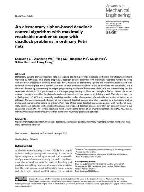 Pdf An Elementary Siphon Based Deadlock Control Algorithm With Maximally Reachable Number To