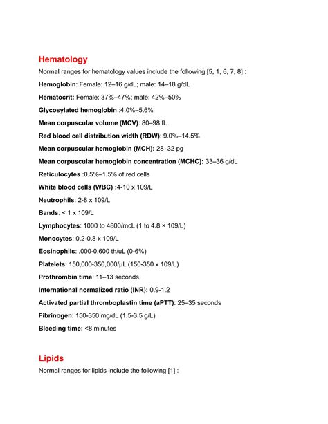 Laboratory Reference Ranges In Healthy Adults Pdf