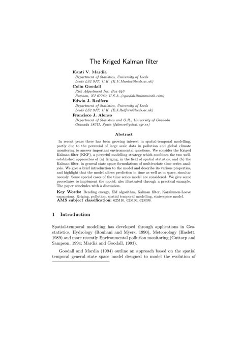 Pdf The Kriged Kalman Filter