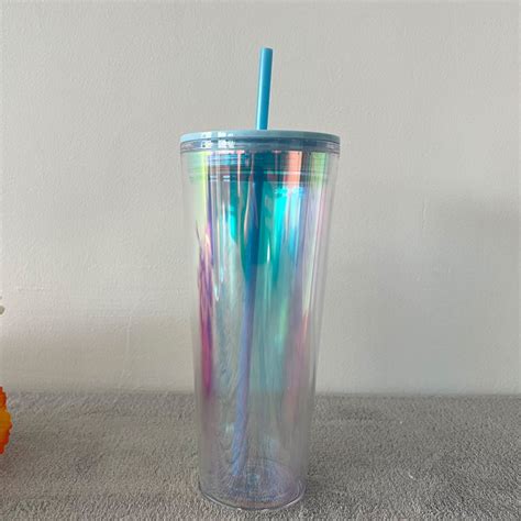 ₩4549에서 710ml 24oz 맑은 플라스틱 이중 벽 텀블러 컵 검은 녹색 뚜껑 커피 머그잔 Wll1327 Dhgate