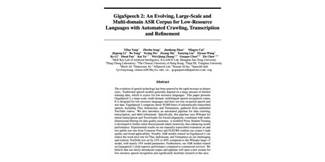 Dataocean Ai Has Participated In Creating The Open Source Dataset Gigaspeech 2 A Large Scale