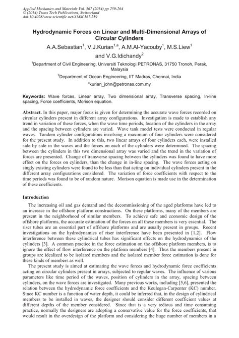 Pdf Hydrodynamic Forces On Linear And Multi Dimensional Arrays Of Circular Cylinders