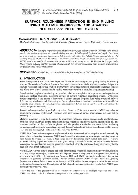 Pdf Surface Roughness Prediction In End Milling Using Multiple