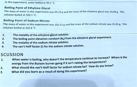 Solved This Experiment Water Boiled At 99 1 C Boiling Point Of Ethylene Glycol The Mass Of