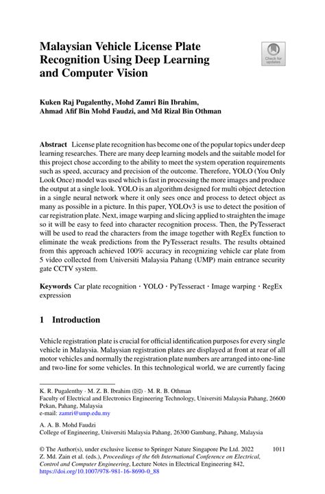 Pdf Malaysian Vehicle License Plate Recognition Using Deep Learning And Computer Vision
