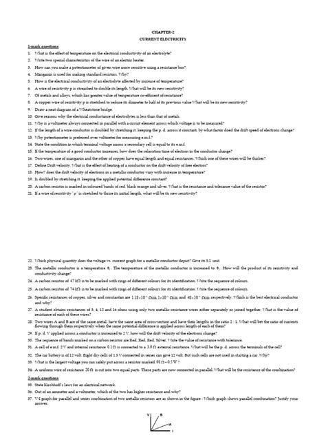 Chapter 3 Ncert Practice Questions Pdf Electrical Resistance And