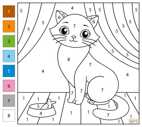 Printable Color By Number Cat
