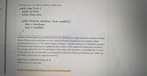 Solved The Following Code Fragment Defines A Node Class