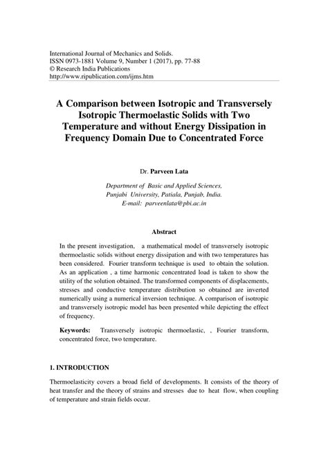 Pdf A Comparison Between Isotropic And Transversely Isotropic