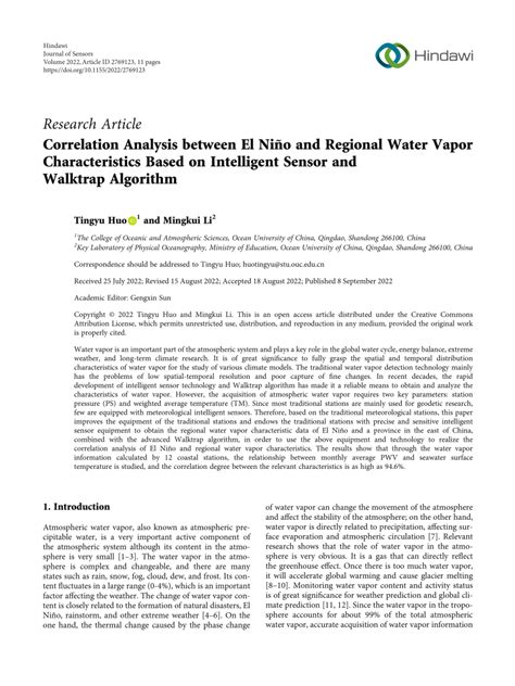 Pdf Correlation Analysis Between El Niño And Regional Water Vapor