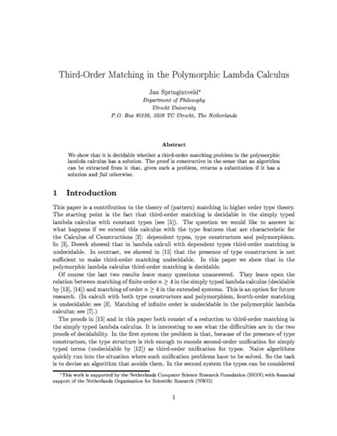 Pdf Third Order Matching In The Polymorphic Lambda Calculus