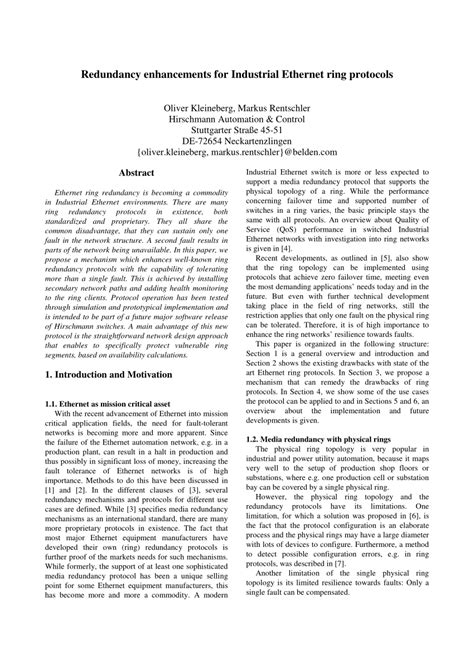 Pdf Redundancy Enhancements For Industrial Ethernet Ring Protocols