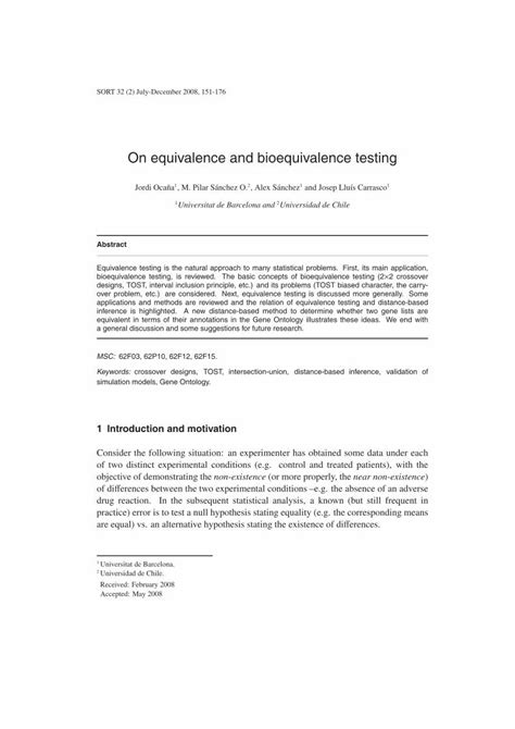Pdf On Equivalence And Bioequivalence Testing Dokumentips