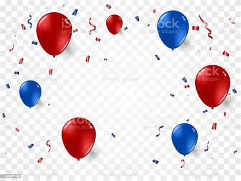 축하 행사 및 파티 배경에는 흰색 배경에 빨간색 파란색 풍선과 색종이 조각이 있습니다 미국 국기 색 개념입니다 벡터 기념일에 대한 스톡 벡터 아트 및 기타 이미지 Istock
