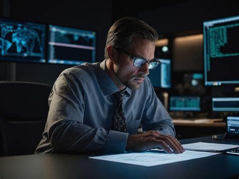 Information Security Analyst Leaning Forward With Elbo 31 Premium Ai