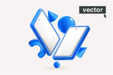 구체와 원뿔이 있는 스마트폰 사실적인 3d 기하학적 개체 재미있는 플라스틱 스타일의 벡터 아트 프리미엄 벡터