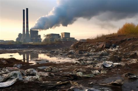 Premium Photo Garbage In Front Of Smokestack Factory