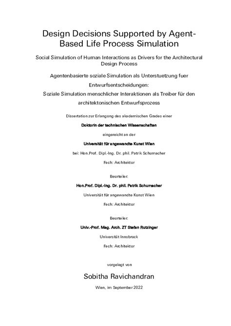 Pdf Design Decisions Supported By Agent Based Life Process Simulation