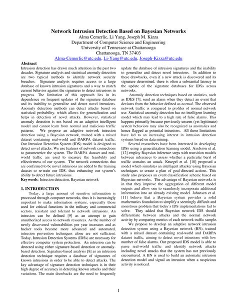 Pdf Network Intrusion Detection Based On Bayesian Networks