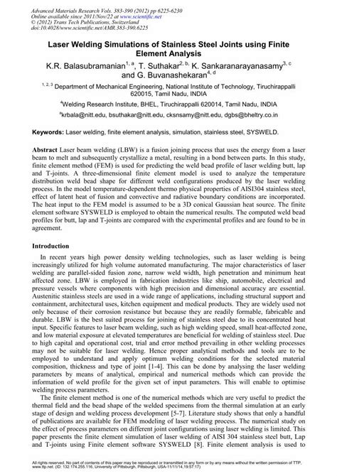 Pdf Laser Welding Simulations Of Stainless Steel Joints Using Finite Element Analysis
