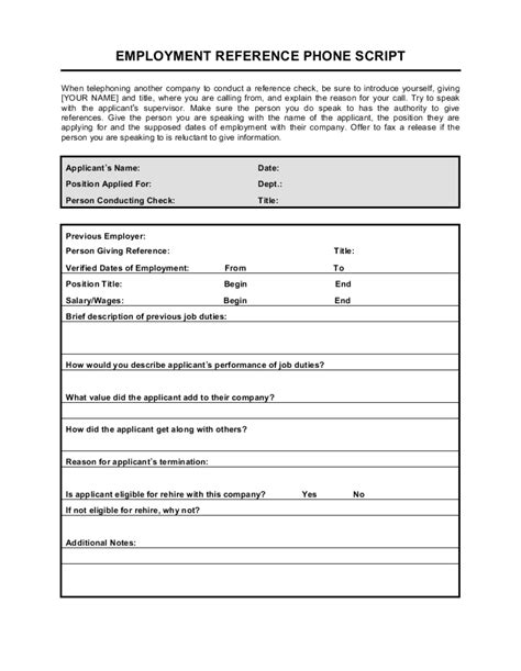 Professional Reference Check Questions Template