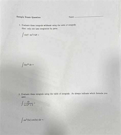 Solved Sample Exam QuestionNanEvaluate These Integrals Chegg