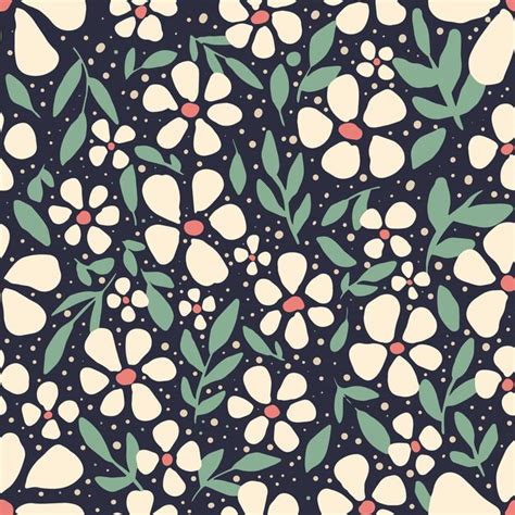 꽃과 잎 귀여운 원활한 패턴 프리미엄 벡터