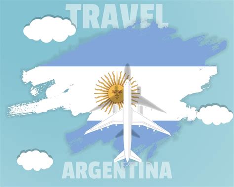 아르헨티나 국기 국가 관광 배너 아이디어에 아르헨티나 평면도 여객기로 여행 프리미엄 벡터