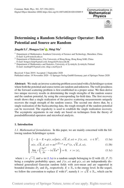 Determining A Random Schrödinger Operator Both Potential And Source Are Random Request Pdf