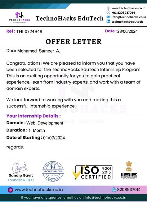 Mohamed Sameer On Linkedin Technohacks Internship Webdevelopment