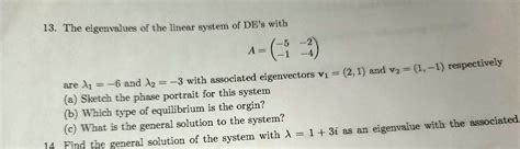 Solved 13 The Eigenvalues Of The Linear System Of Des With