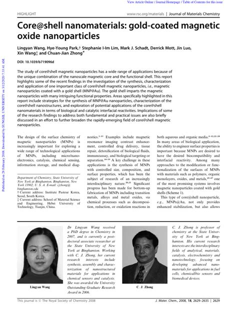 Core Shell Nanomaterials Gold Coated Magnetic Oxide Nanoparticles Pdf Nanoparticle