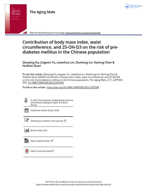 Contribution Of Body Mass Index Waist Circumference And 25 Oh D3 On The Risk Of Pre Diabetes