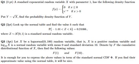 solved q1 3 pt a standard exponential random variable x