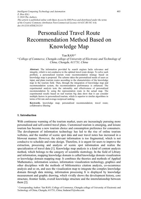PDF Personalized Travel Route Recommendation Method Based On Knowledge Map