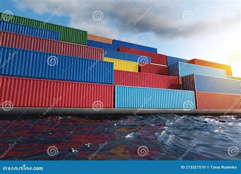 Lots Of Long Cargo Containers Stacked At The Terminal Port For Import Export Business Logistics