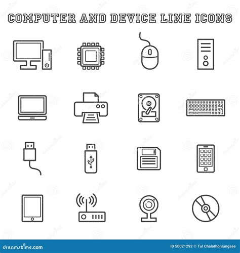 Computer And Device Line Icons Stock Vector Illustration Of Line Simple 50021292