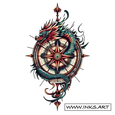 Tattoo Design Dragon Compass Arm Art Style Neotraditional