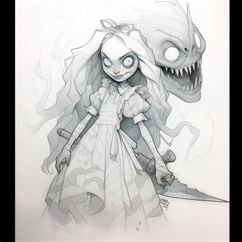 Arafed Drawing Of A Girl With A Knife And A Demon Generative Ai