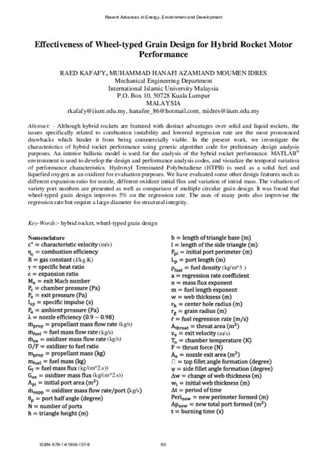 Pdf Effectiveness Of Wheel Typed Grain Design For Hybrid Rocket Motor Performance