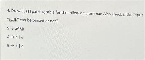 Solved Draw Ll 1 ﻿parsing Table For The Following Grammar