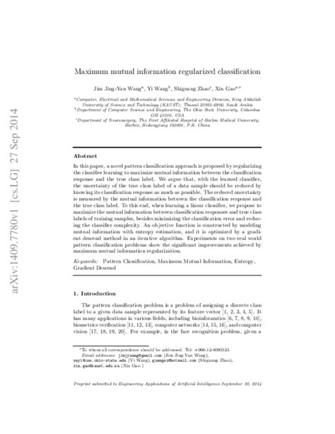 Pdf Maximum Mutual Information Regularized Classification