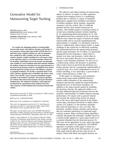 Pdf Generative Model For Maneuvering Target Tracking