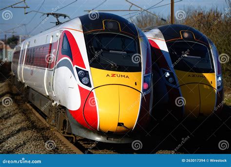 Two Lner Azuma Railway Trains Passing Editorial Stock Image Image Of