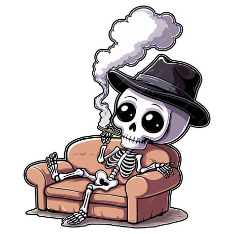 Skeleton Smoking A Cigarette With A Green Hat And Green Tie Vector