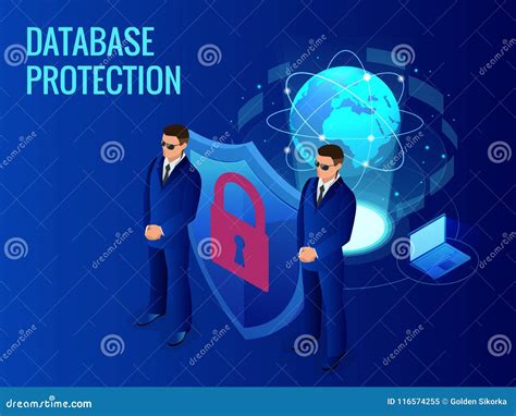 Isometric Database Protection Concept Server Room Rack Database Security Shield Server Unit