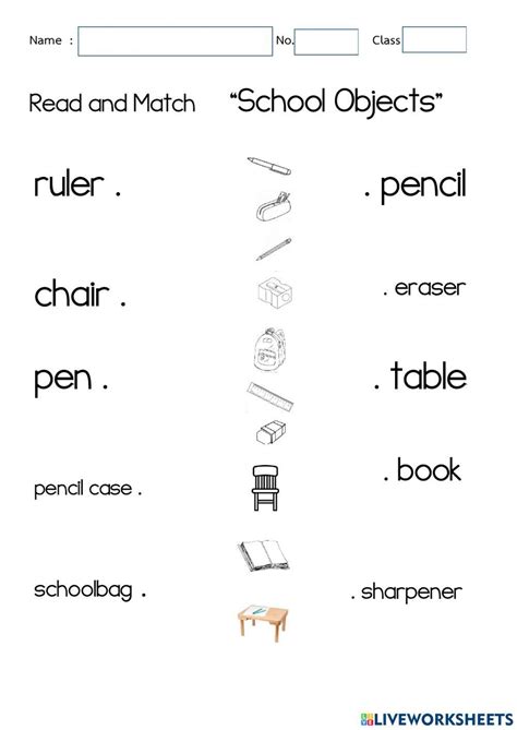 Matching School Objects1 Online Exercise For Live Worksheets