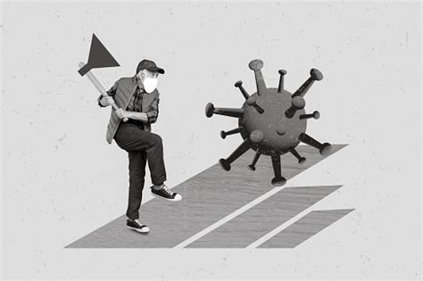 크리 에이 티브 사진 3d 콜라주 작품 엽서 포스터 은퇴 한 남자의 질병과 싸우고 싶다 바이러스 확산을 중지 원한다 그림 배경에 고립 된 70 79세에 대한 스톡 사진 및