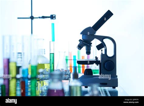 Laboratory Interior Test Tubes And Flasks With Colorful Liquids